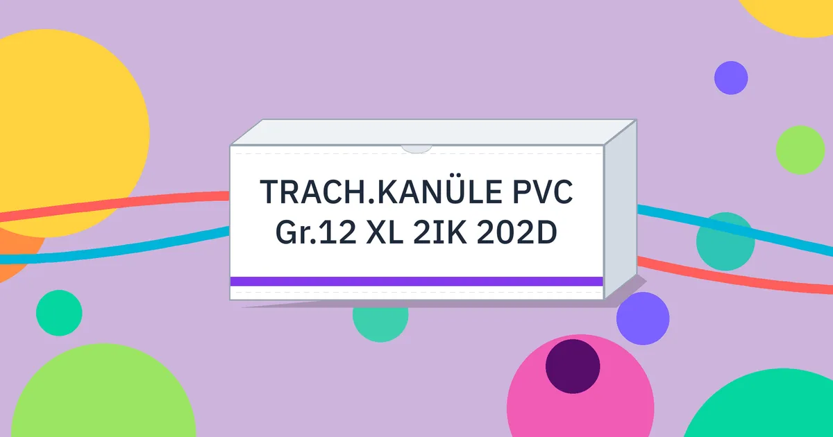 Symbolbild: Packung mit der Aufschrift TRACH.KANÜLE PVC Gr.12 XL 2IK 202D (PZN 06993611) – Verfügbarkeit und Bezug in Apotheken in Frankfurt am Main