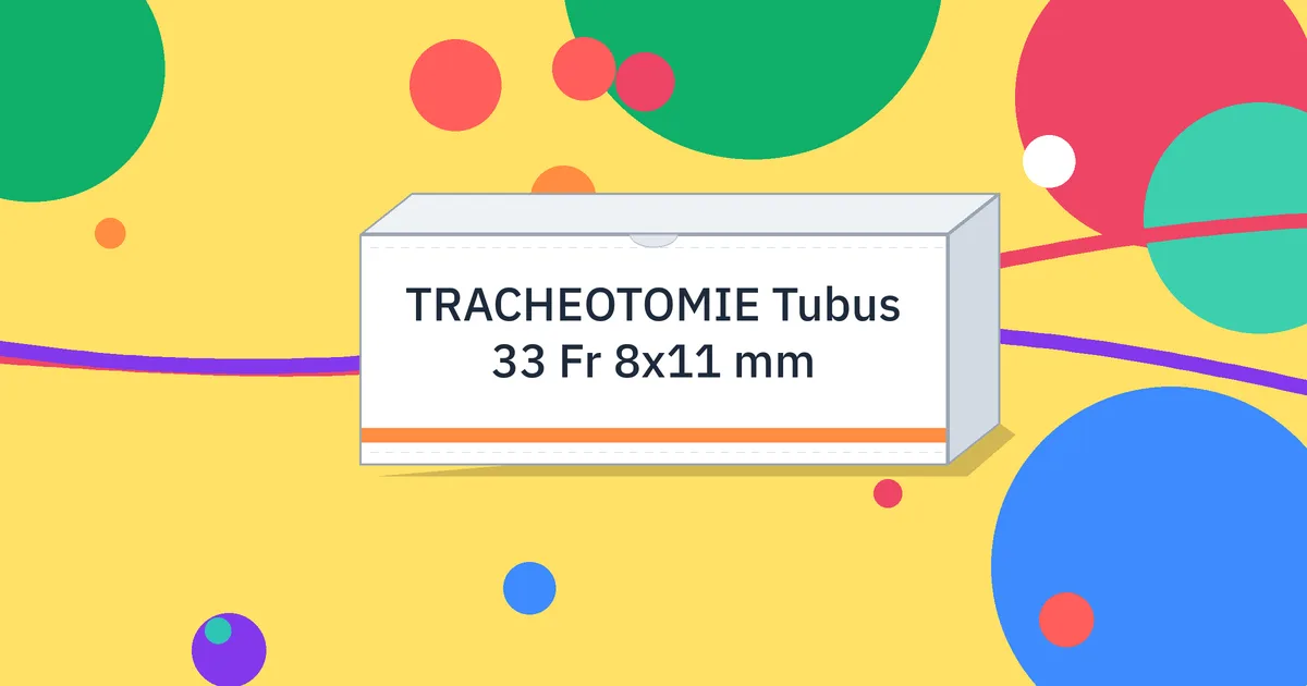 Symbolbild: Packung mit der Aufschrift TRACHEOTOMIE Tubus 33 Fr 8x11 mm (PZN 10178621) – Verfügbarkeit und Bezug in Apotheken in Frankfurt am Main