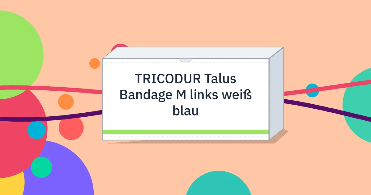Symbolbild: Packung mit der Aufschrift TRICODUR Talus Bandage M links weiß blau (PZN 03094332) – Verfügbarkeit und Bezug in Apotheken in Frankfurt am Main