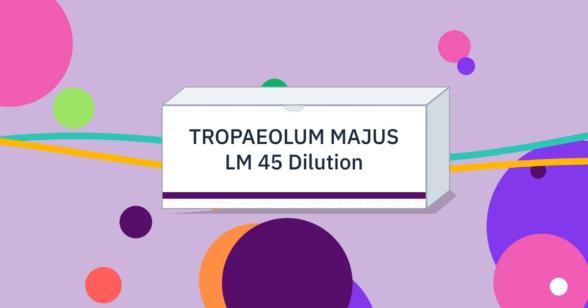 Symbolbild: Packung mit der Aufschrift TROPAEOLUM MAJUS LM 45 Dilution (PZN 13253286) – Verfügbarkeit und Bezug in Apotheken in Frankfurt am Main