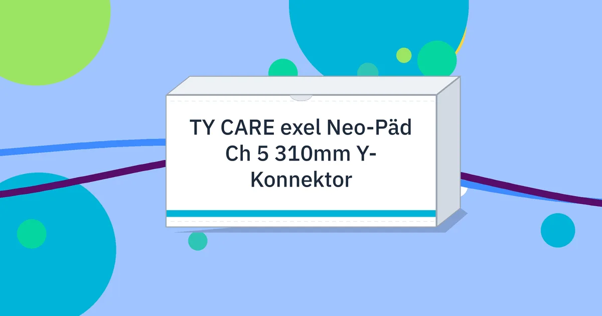 Symbolbild: Packung mit der Aufschrift TY CARE exel Neo-Päd Ch 5 310mm Y-Konnektor (PZN 05486183) – Verfügbarkeit und Bezug in Apotheken in Frankfurt am Main