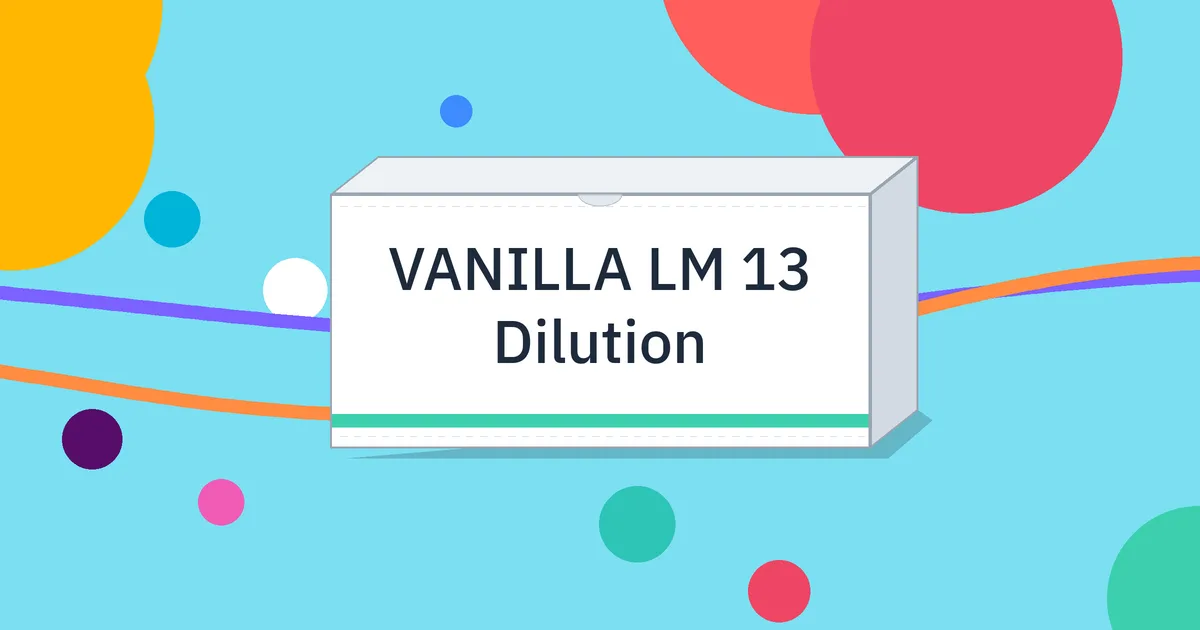 Symbolbild: Packung mit der Aufschrift VANILLA LM 13 Dilution (PZN 13263586) – Verfügbarkeit und Bezug in Apotheken in Frankfurt am Main