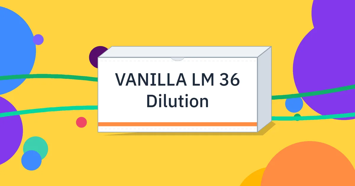 Symbolbild: Packung mit der Aufschrift VANILLA LM 36 Dilution (PZN 13264002) – Verfügbarkeit und Bezug in Apotheken in Frankfurt am Main