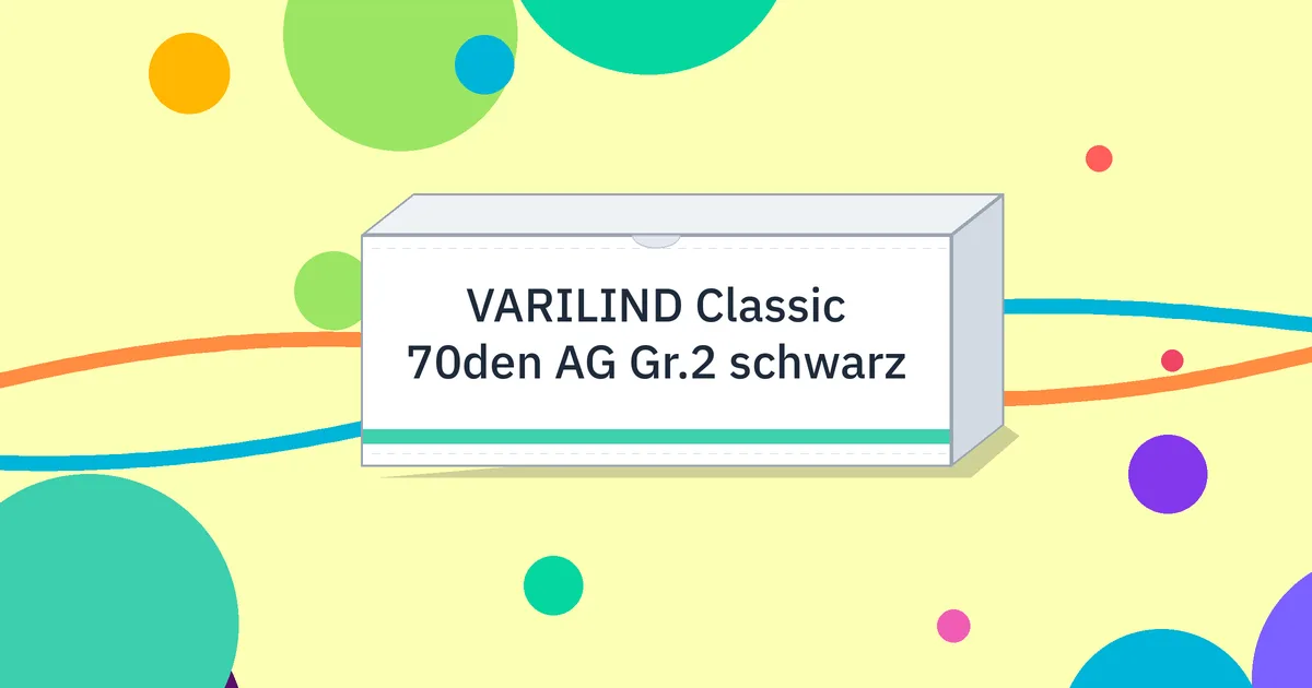 Symbolbild: Packung mit der Aufschrift VARILIND Classic 70den AG Gr.2 schwarz (PZN 09521605) – Verfügbarkeit und Bezug in Apotheken in Frankfurt am Main