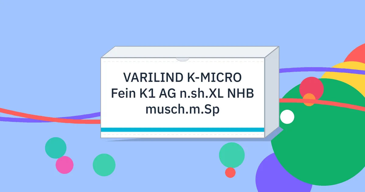 Symbolbild: Packung mit der Aufschrift VARILIND K-MICRO Fein K1 AG n.sh.XL NHB musch.m.Sp (PZN 20555510) – Verfügbarkeit und Bezug in Apotheken in Frankfurt am Main