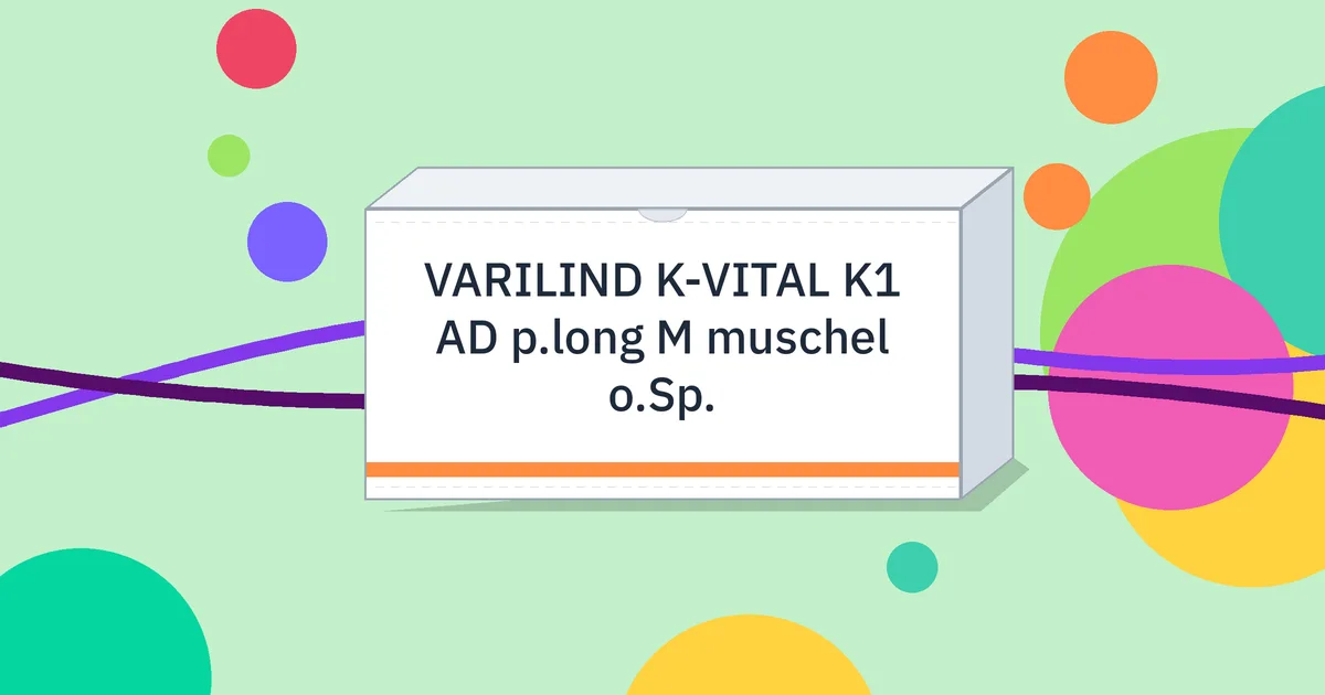 Symbolbild: Packung mit der Aufschrift VARILIND K-VITAL K1 AD p.long M muschel o.Sp. (PZN 20567329) – Verfügbarkeit und Bezug in Apotheken in Frankfurt am Main