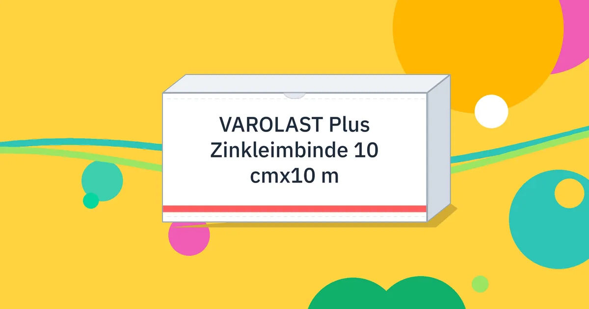 Symbolbild: Packung mit der Aufschrift VAROLAST Plus Zinkleimbinde 10 cmx10 m (PZN 19212147) – Verfügbarkeit und Bezug in Apotheken in Frankfurt am Main