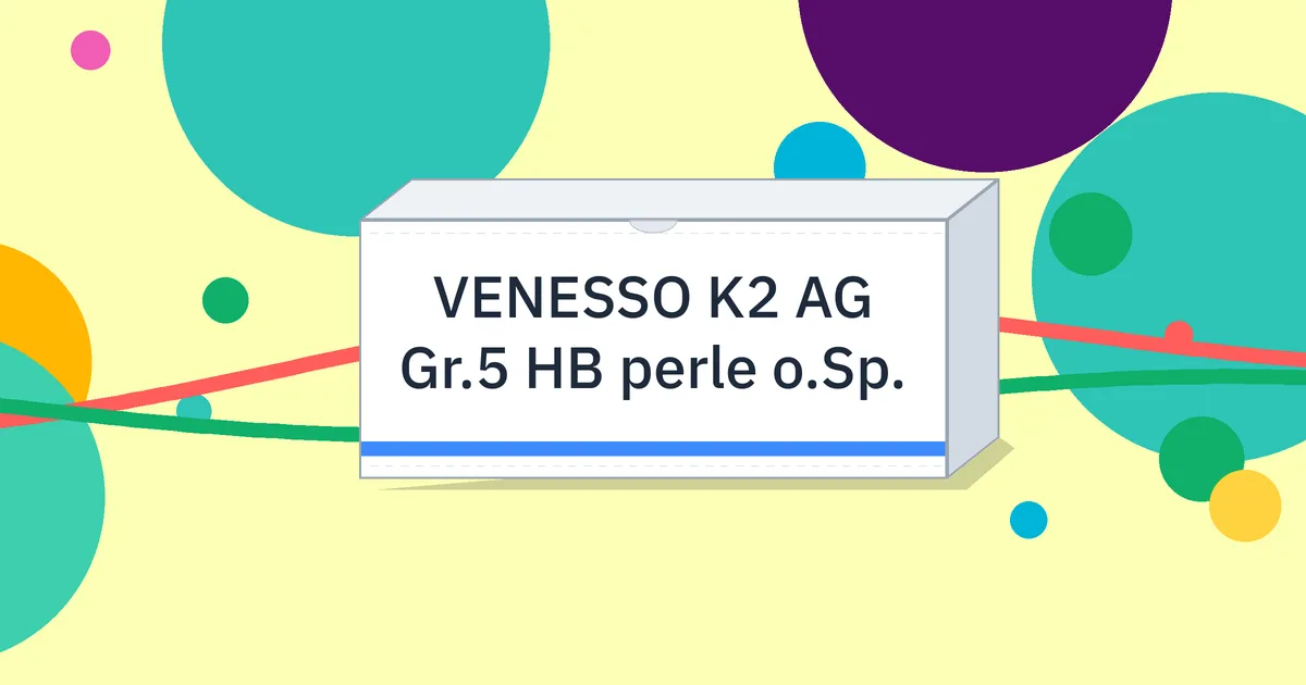 Symbolbild: Packung mit der Aufschrift VENESSO K2 AG Gr.5 HB perle o.Sp. (PZN 03264975) – Verfügbarkeit und Bezug in Apotheken in Frankfurt am Main