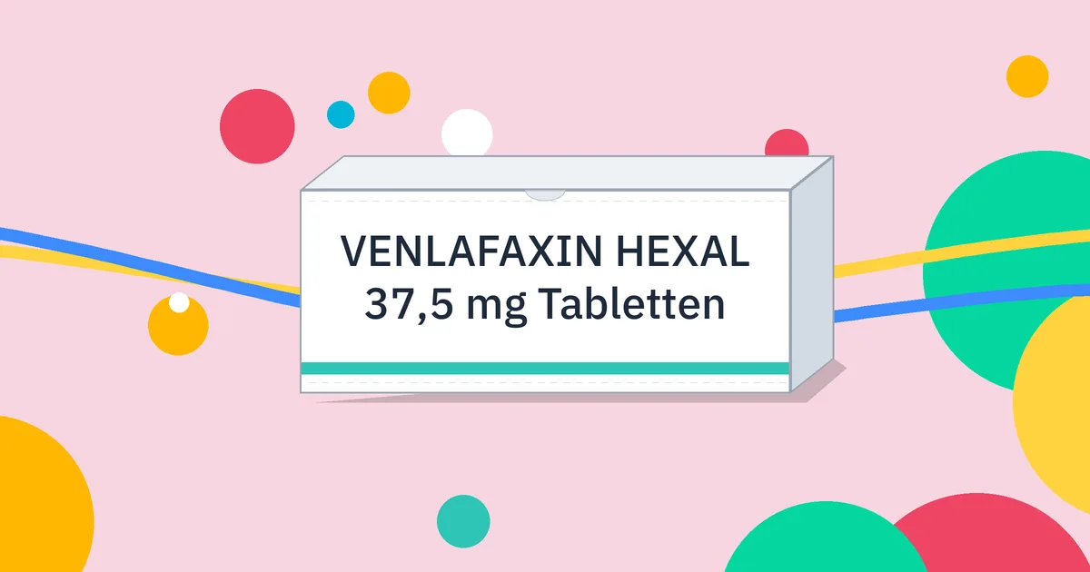 Symbolbild: Packung mit der Aufschrift VENLAFAXIN HEXAL 37,5 mg Tabletten (PZN 00203430) – Verfügbarkeit und Bezug in Apotheken in Frankfurt am Main