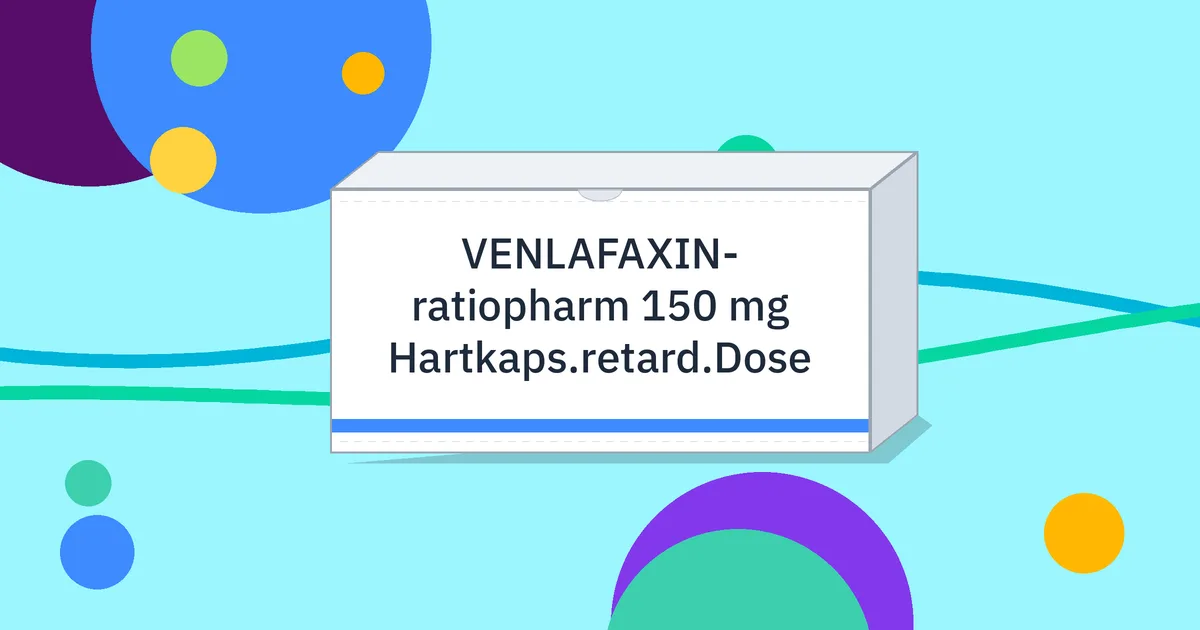 Symbolbild: Packung mit der Aufschrift VENLAFAXIN-ratiopharm 150 mg Hartkaps.retard.Dose (PZN 19632458) – Verfügbarkeit und Bezug in Apotheken in Frankfurt am Main