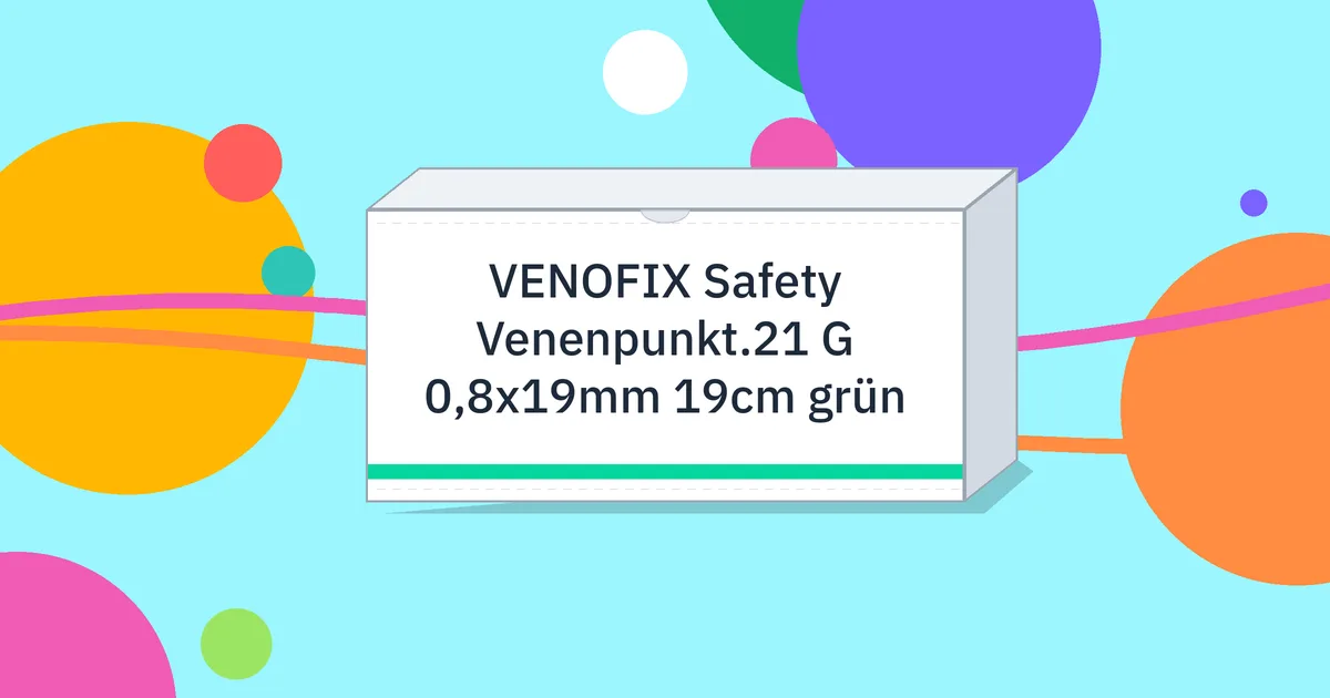 Symbolbild: Packung mit der Aufschrift VENOFIX Safety Venenpunkt.21 G 0,8x19mm 19cm grün (PZN 19707156) – Verfügbarkeit und Bezug in Apotheken in Frankfurt am Main