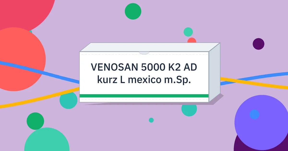 Symbolbild: Packung mit der Aufschrift VENOSAN 5000 K2 AD kurz L mexico m.Sp. (PZN 14430017) – Verfügbarkeit und Bezug in Apotheken in Frankfurt am Main