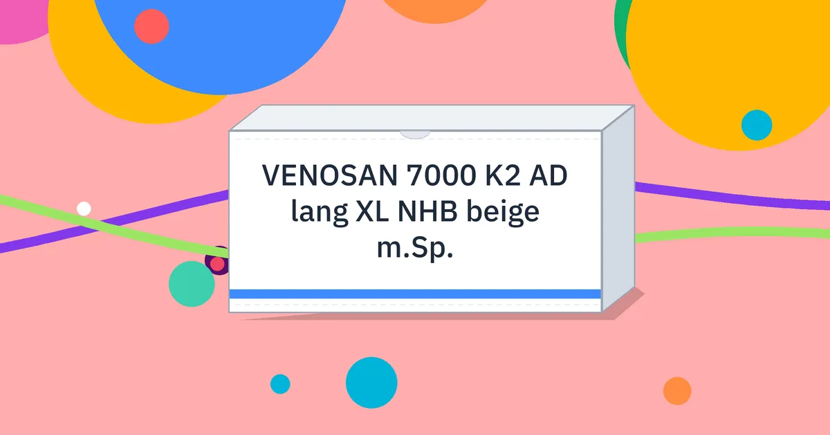 Symbolbild: Packung mit der Aufschrift VENOSAN 7000 K2 AD lang XL NHB beige m.Sp. (PZN 14434423) – Verfügbarkeit und Bezug in Apotheken in Frankfurt am Main