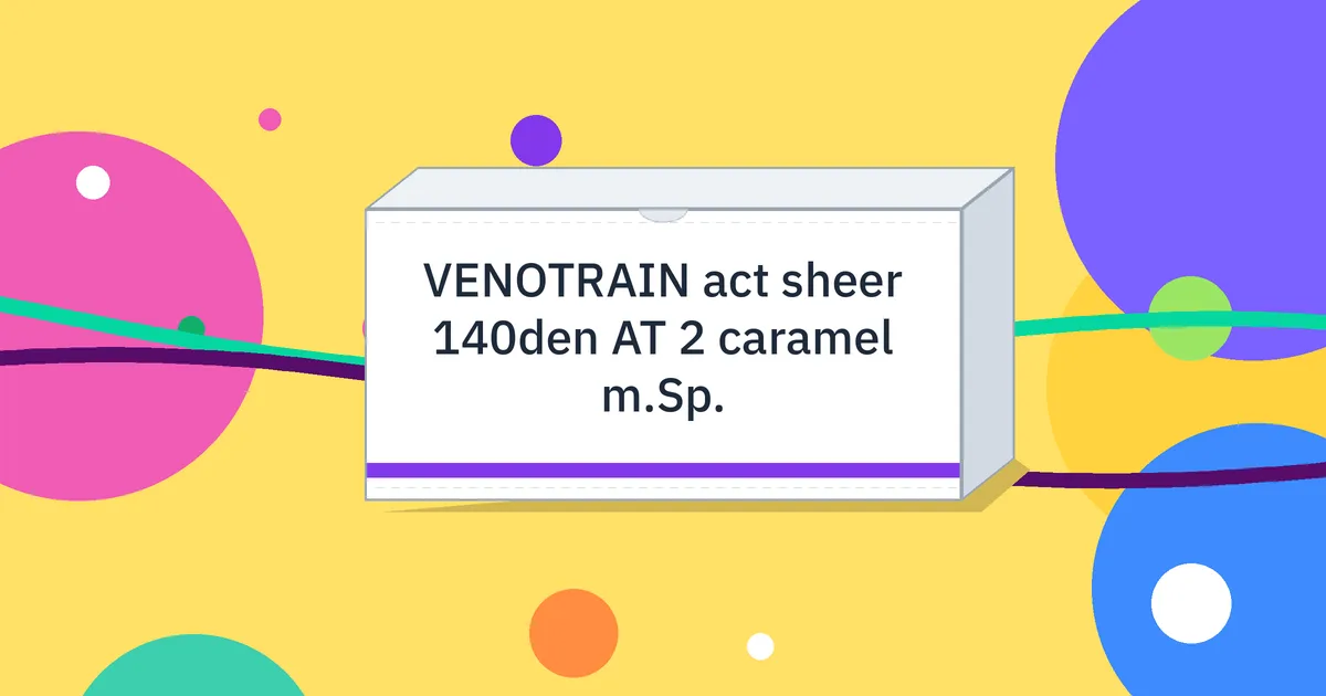Symbolbild: Packung mit der Aufschrift VENOTRAIN act sheer 140den AT 2 caramel m.Sp. (PZN 16207039) – Verfügbarkeit und Bezug in Apotheken in Frankfurt am Main