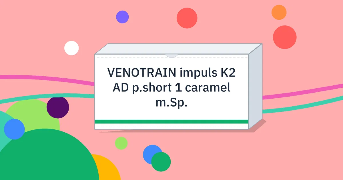 Symbolbild: Packung mit der Aufschrift VENOTRAIN impuls K2 AD p.short 1 caramel m.Sp. (PZN 00612080) – Verfügbarkeit und Bezug in Apotheken in Frankfurt am Main