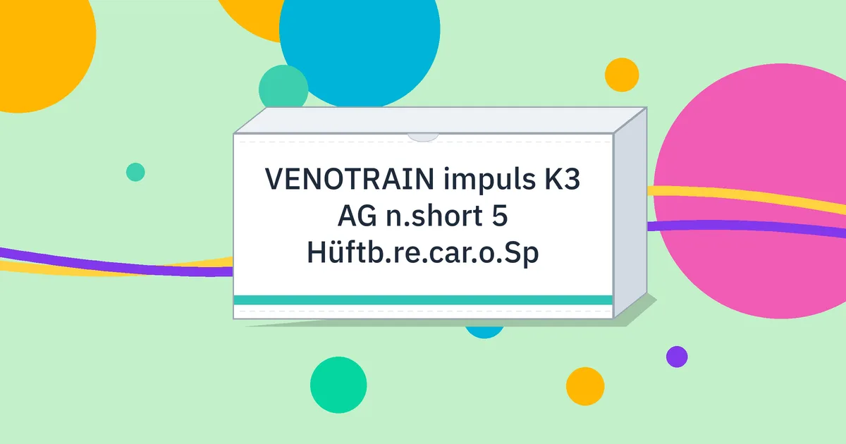 Symbolbild: Packung mit der Aufschrift VENOTRAIN impuls K3 AG n.short 5 Hüftb.re.car.o.Sp (PZN 08422798) – Verfügbarkeit und Bezug in Apotheken in Frankfurt am Main