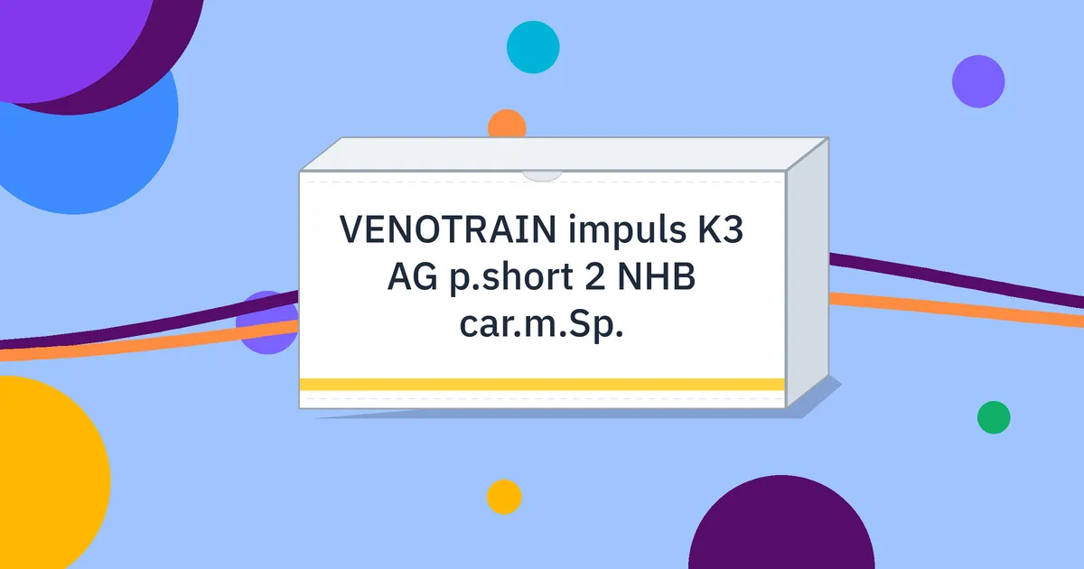 Symbolbild: Packung mit der Aufschrift VENOTRAIN impuls K3 AG p.short 2 NHB car.m.Sp. (PZN 00521302) – Verfügbarkeit und Bezug in Apotheken in Frankfurt am Main