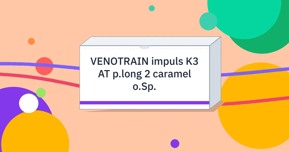 Symbolbild: Packung mit der Aufschrift VENOTRAIN impuls K3 AT p.long 2 caramel o.Sp. (PZN 19355384) – Verfügbarkeit und Bezug in Apotheken in Frankfurt am Main