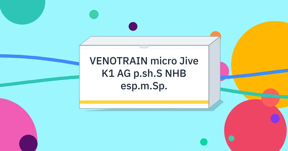 Symbolbild: Packung mit der Aufschrift VENOTRAIN micro Jive K1 AG p.sh.S NHB esp.m.Sp. (PZN 17765764) – Verfügbarkeit und Bezug in Apotheken in Frankfurt am Main