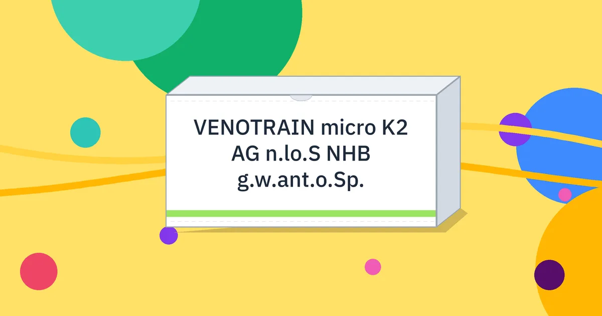 Symbolbild: Packung mit der Aufschrift VENOTRAIN micro K2 AG n.lo.S NHB g.w.ant.o.Sp. (PZN 11065014) – Verfügbarkeit und Bezug in Apotheken in Frankfurt am Main