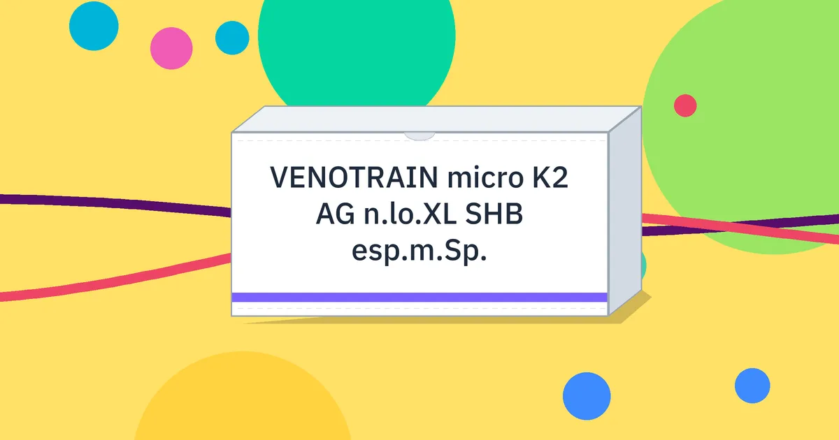 Symbolbild: Packung mit der Aufschrift VENOTRAIN micro K2 AG n.lo.XL SHB esp.m.Sp. (PZN 06348247) – Verfügbarkeit und Bezug in Apotheken in Frankfurt am Main