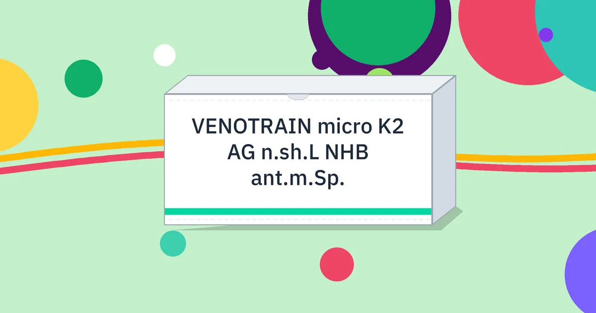 Symbolbild: Packung mit der Aufschrift VENOTRAIN micro K2 AG n.sh.L NHB ant.m.Sp. (PZN 11064003) – Verfügbarkeit und Bezug in Apotheken in Frankfurt am Main