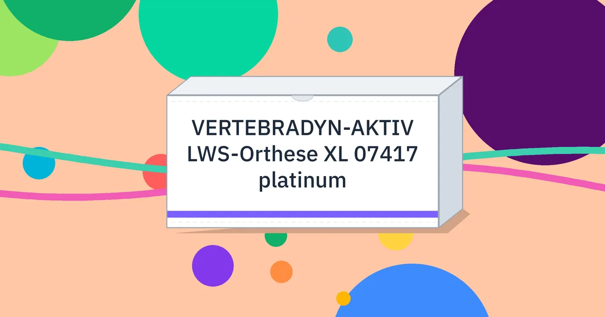 Symbolbild: Packung mit der Aufschrift VERTEBRADYN-AKTIV LWS-Orthese XL 07417 platinum (PZN 05543053) – Verfügbarkeit und Bezug in Apotheken in Frankfurt am Main