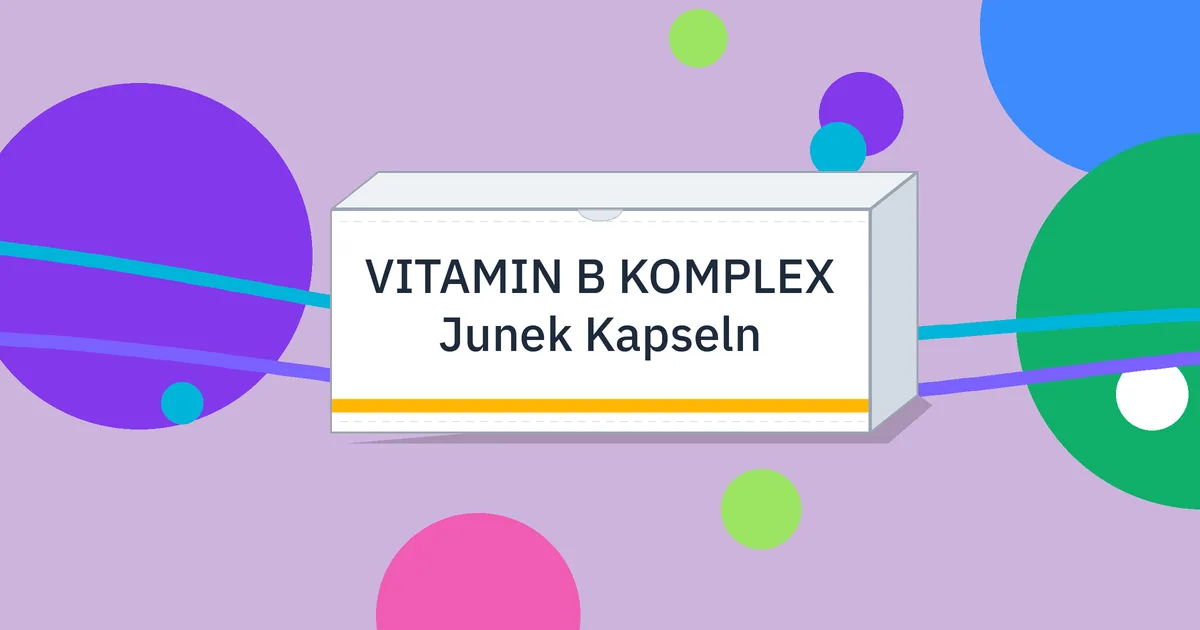 Symbolbild: Packung mit der Aufschrift VITAMIN B KOMPLEX Junek Kapseln (PZN 04132218) – Verfügbarkeit und Bezug in Apotheken in Frankfurt am Main