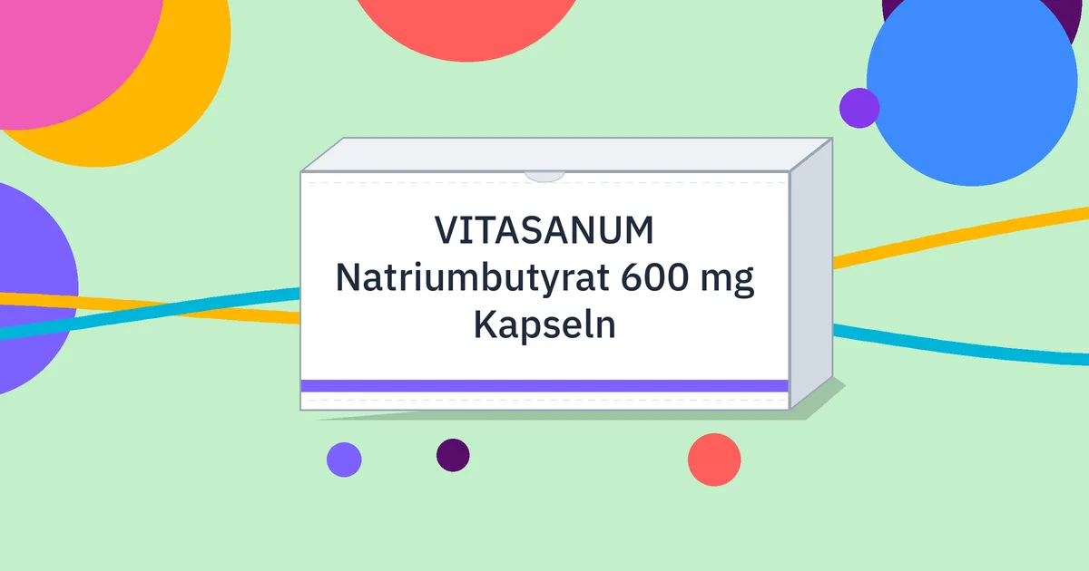 Symbolbild: Packung mit der Aufschrift VITASANUM Natriumbutyrat 600 mg Kapseln (PZN 19723646) – Verfügbarkeit und Bezug in Apotheken in Frankfurt am Main