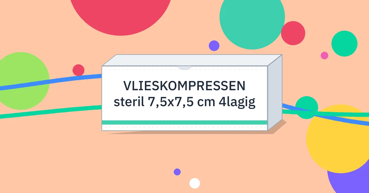 Symbolbild: Packung mit der Aufschrift VLIESKOMPRESSEN steril 7,5x7,5 cm 4lagig (PZN 20611639) – Verfügbarkeit und Bezug in Apotheken in Frankfurt am Main