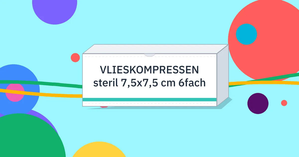 Symbolbild: Packung mit der Aufschrift VLIESKOMPRESSEN steril 7,5x7,5 cm 6fach (PZN 05017229) – Verfügbarkeit und Bezug in Apotheken in Frankfurt am Main