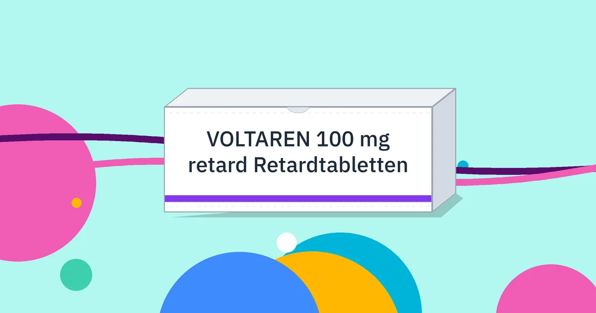 Symbolbild: Packung mit der Aufschrift VOLTAREN 100 mg retard Retardtabletten (PZN 09206140) – Verfügbarkeit und Bezug in Apotheken in Frankfurt am Main