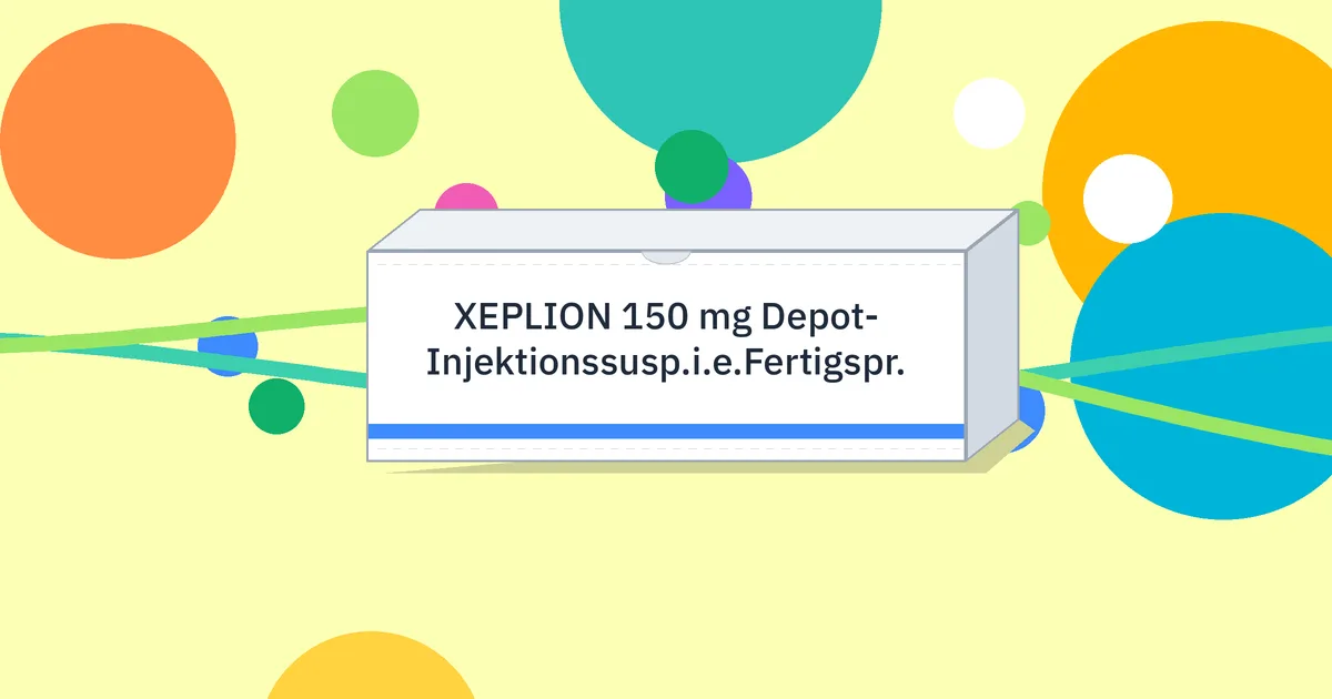 Symbolbild: Packung mit der Aufschrift XEPLION 150 mg Depot-Injektionssusp.i.e.Fertigspr. (PZN 09669118) – Verfügbarkeit und Bezug in Apotheken in Frankfurt am Main