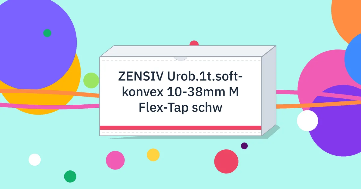 Symbolbild: Packung mit der Aufschrift ZENSIV Urob.1t.soft-konvex 10-38mm M Flex-Tap schw (PZN 19436792) – Verfügbarkeit und Bezug in Apotheken in Frankfurt am Main