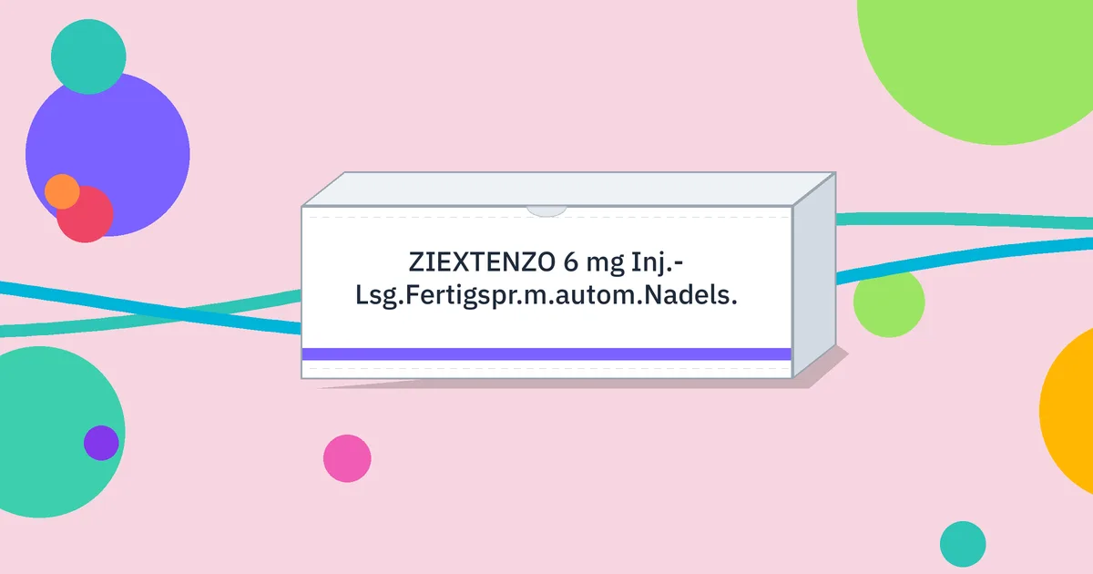 Symbolbild: Packung mit der Aufschrift ZIEXTENZO 6 mg Inj.-Lsg.Fertigspr.m.autom.Nadels. (PZN 16823583) – Verfügbarkeit und Bezug in Apotheken in Frankfurt am Main