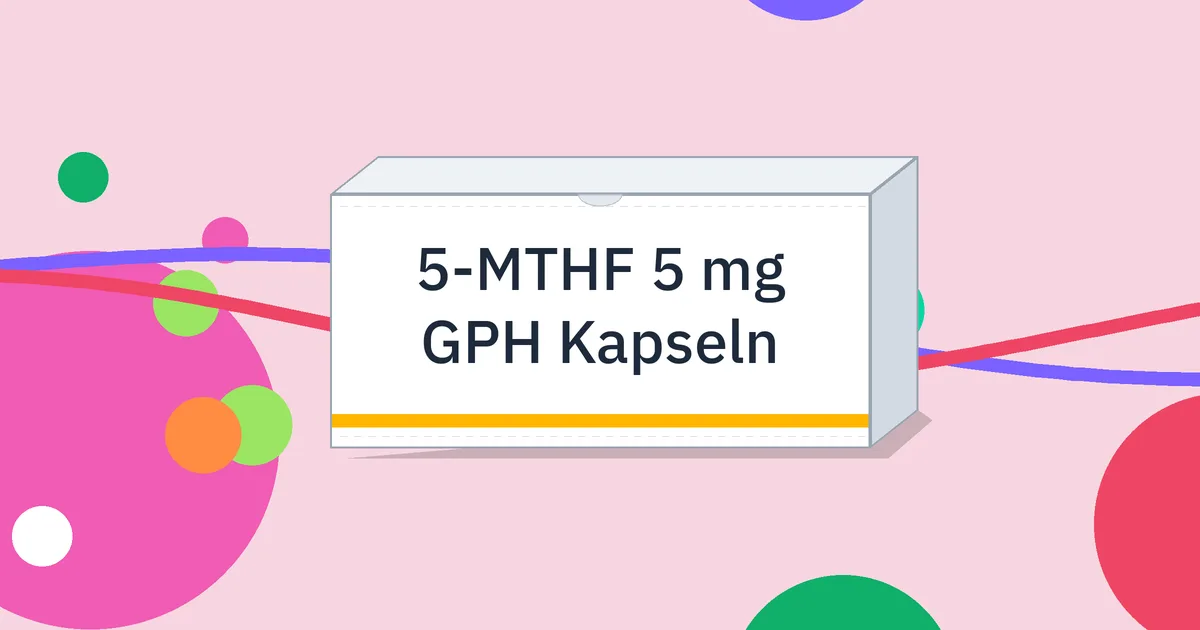 Symbolbild: Packung mit der Aufschrift 5-MTHF 5 mg GPH Kapseln (PZN 20051376) – Verfügbarkeit und Bezug in Apotheken in Frankfurt am Main