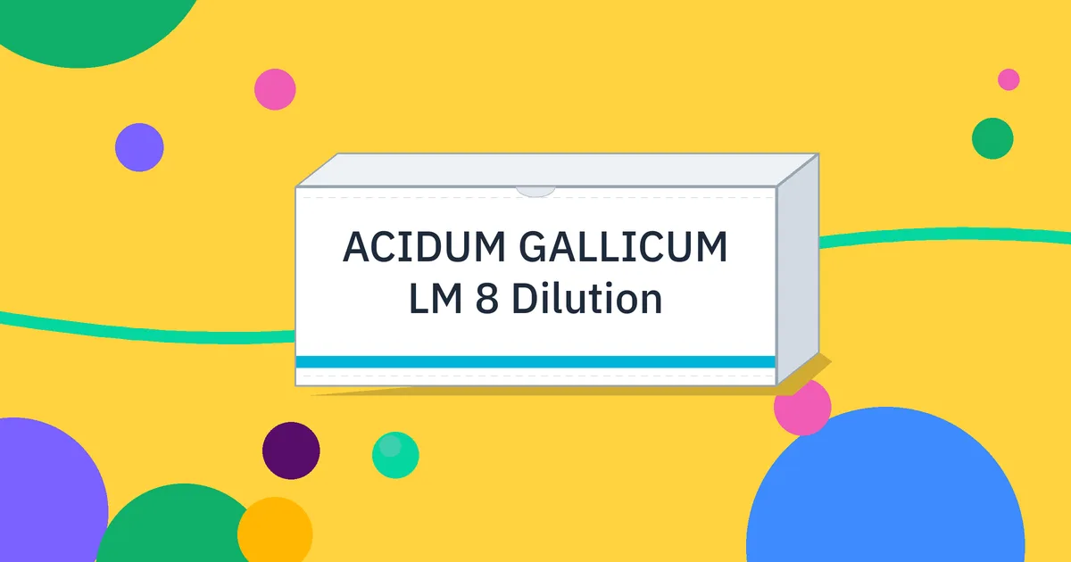 Symbolbild: Packung mit der Aufschrift ACIDUM GALLICUM LM 8 Dilution (PZN 13275371) – Verfügbarkeit und Bezug in Apotheken in Frankfurt am Main