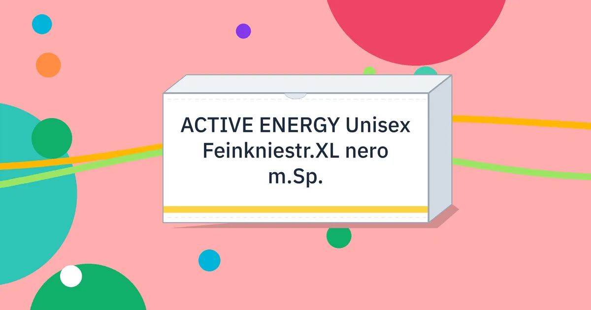 Symbolbild: Packung mit der Aufschrift ACTIVE ENERGY Unisex Feinkniestr.XL nero m.Sp. (PZN 06448345) – Verfügbarkeit und Bezug in Apotheken in Frankfurt am Main