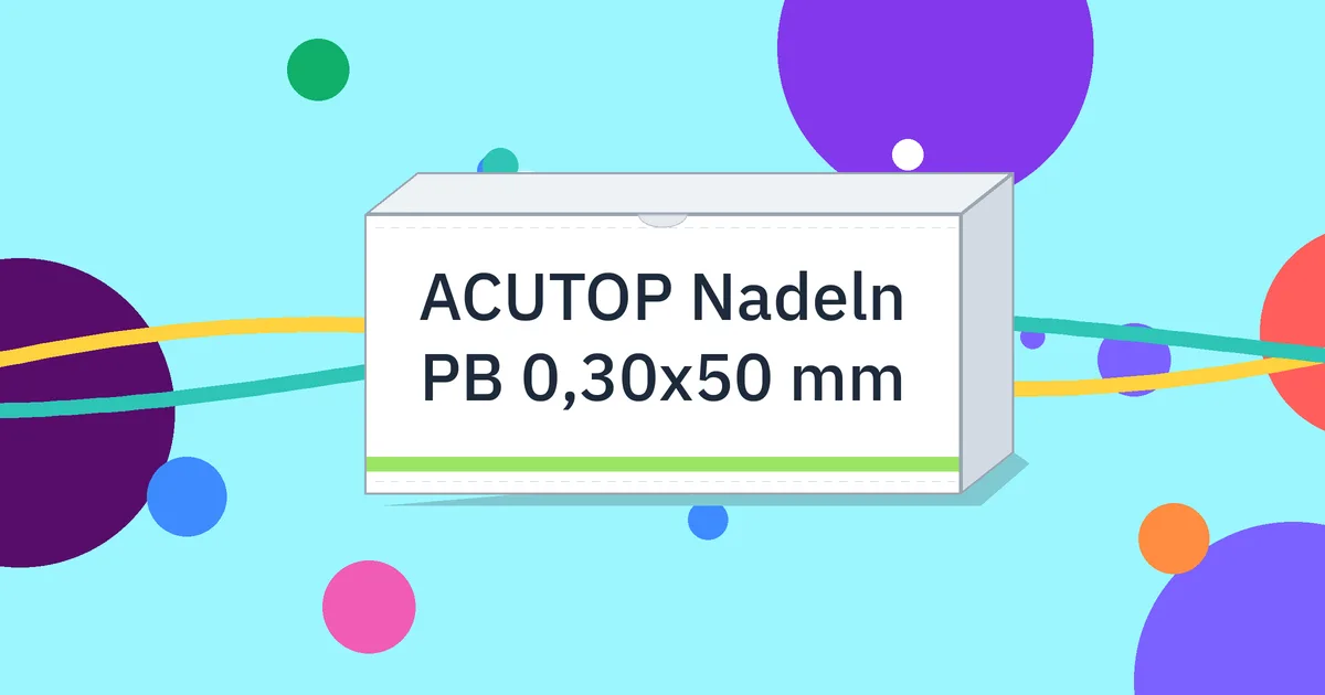 Symbolbild: Packung mit der Aufschrift ACUTOP Nadeln PB 0,30x50 mm (PZN 12466407) – Verfügbarkeit und Bezug in Apotheken in Frankfurt am Main