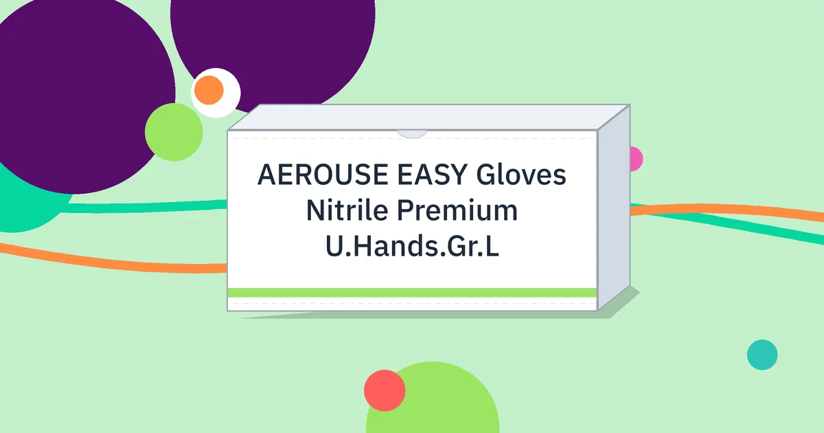 Symbolbild: Packung mit der Aufschrift AEROUSE EASY Gloves Nitrile Premium U.Hands.Gr.L (PZN 11069845) – Verfügbarkeit und Bezug in Apotheken in Frankfurt am Main