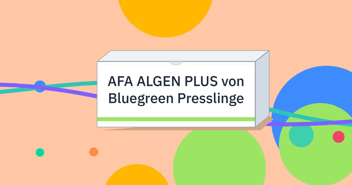 Symbolbild: Packung mit der Aufschrift AFA ALGEN PLUS von Bluegreen Presslinge (PZN 13878141) – Verfügbarkeit und Bezug in Apotheken in Frankfurt am Main