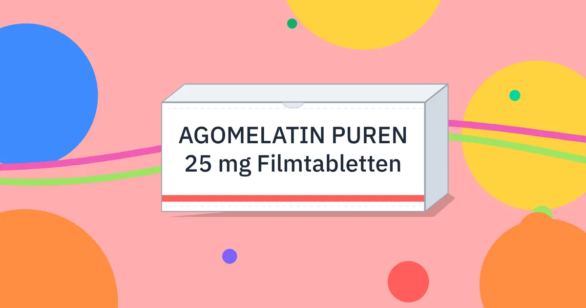 Symbolbild: Packung mit der Aufschrift AGOMELATIN PUREN 25 mg Filmtabletten (PZN 14273210) – Verfügbarkeit und Bezug in Apotheken in Frankfurt am Main