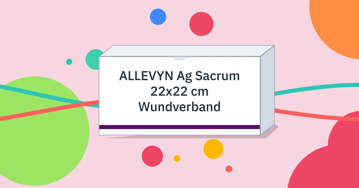 Symbolbild: Packung mit der Aufschrift ALLEVYN Ag Sacrum 22x22 cm Wundverband (PZN 03706700) – Verfügbarkeit und Bezug in Apotheken in Frankfurt am Main