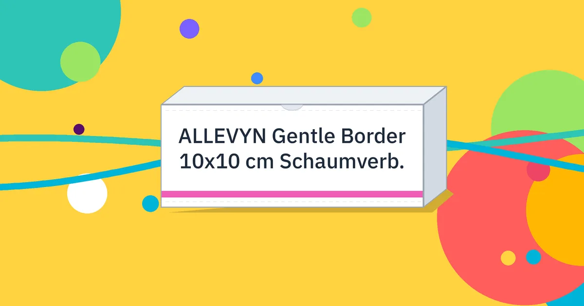 Symbolbild: Packung mit der Aufschrift ALLEVYN Gentle Border 10x10 cm Schaumverb. (PZN 09616820) – Verfügbarkeit und Bezug in Apotheken in Frankfurt am Main