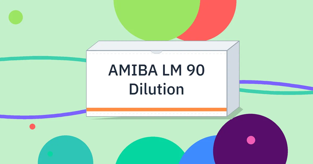 Symbolbild: Packung mit der Aufschrift AMIBA LM 90 Dilution (PZN 13318815) – Verfügbarkeit und Bezug in Apotheken in Frankfurt am Main