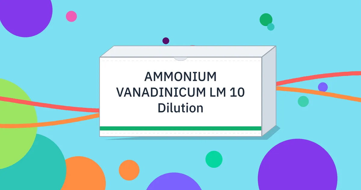 Symbolbild: Packung mit der Aufschrift AMMONIUM VANADINICUM LM 10 Dilution (PZN 13324112) – Verfügbarkeit und Bezug in Apotheken in Frankfurt am Main