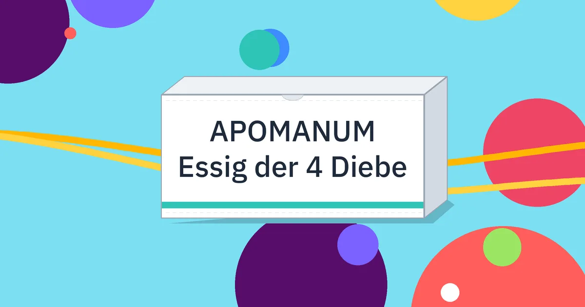 Symbolbild: Packung mit der Aufschrift APOMANUM Essig der 4 Diebe (PZN 09645129) – Verfügbarkeit und Bezug in Apotheken in Frankfurt am Main