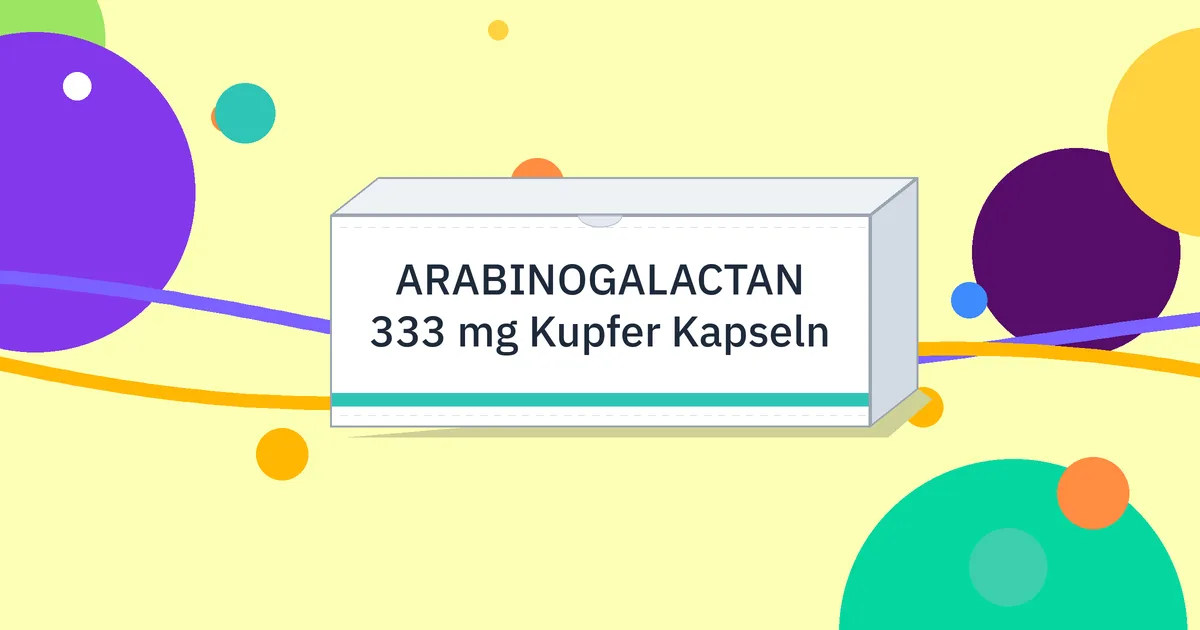 Symbolbild: Packung mit der Aufschrift ARABINOGALACTAN 333 mg Kupfer Kapseln (PZN 13235070) – Verfügbarkeit und Bezug in Apotheken in Frankfurt am Main