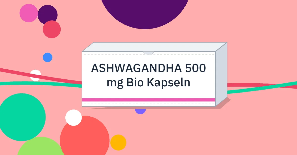 Symbolbild: Packung mit der Aufschrift ASHWAGANDHA 500 mg Bio Kapseln (PZN 17178676) – Verfügbarkeit und Bezug in Apotheken in Frankfurt am Main