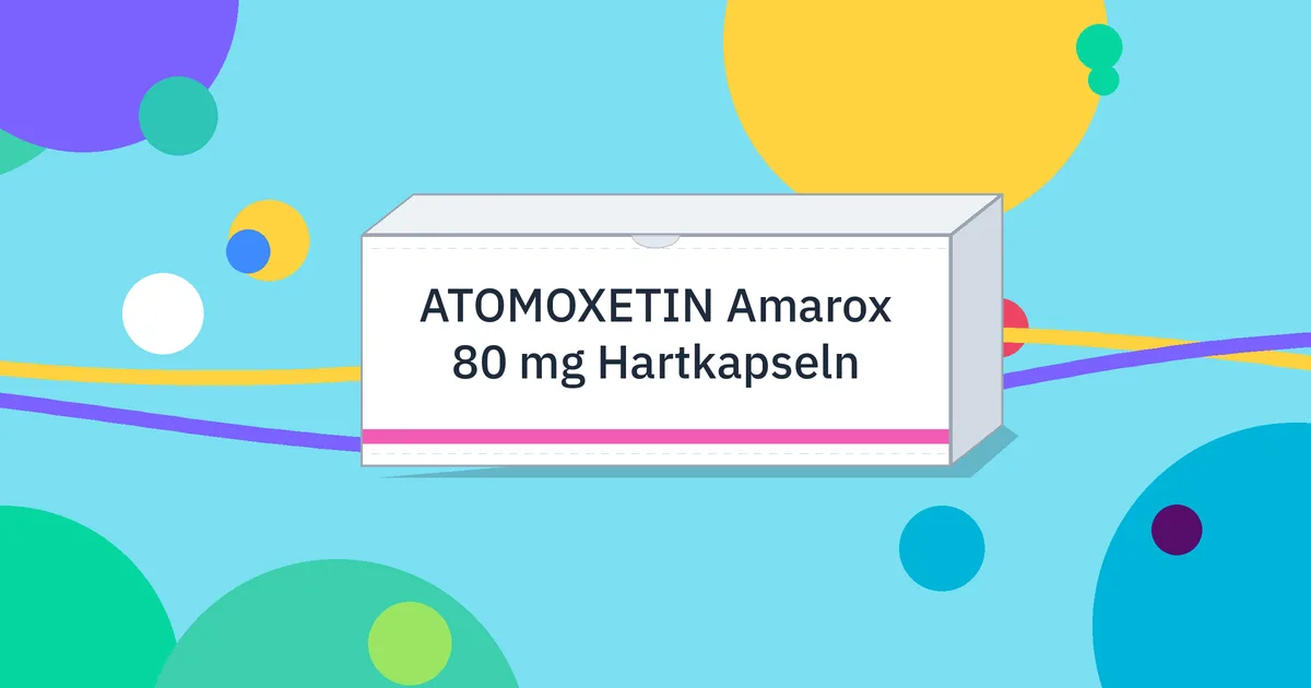Symbolbild: Packung mit der Aufschrift ATOMOXETIN Amarox 80 mg Hartkapseln (PZN 19178717) – Verfügbarkeit und Bezug in Apotheken in Frankfurt am Main